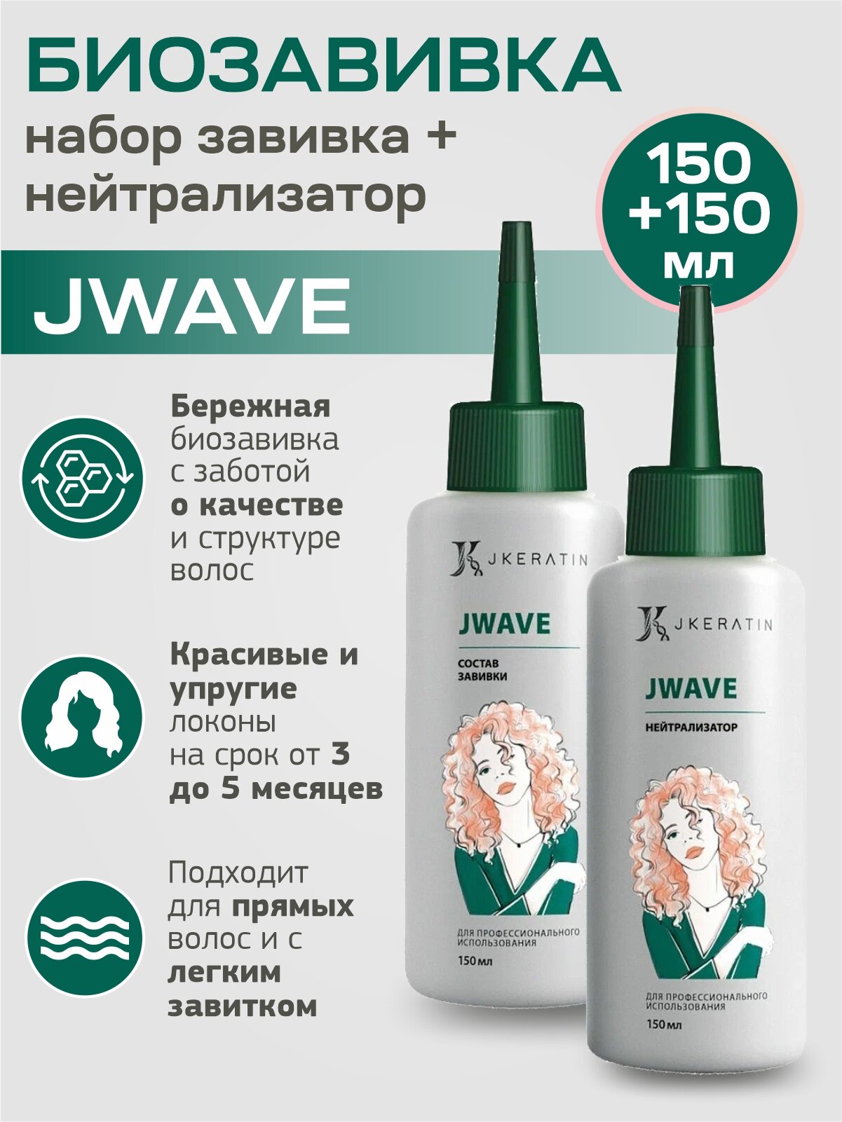 Набор для химической завивки JKeratin JWave, для всех типов волос, щелочной состав