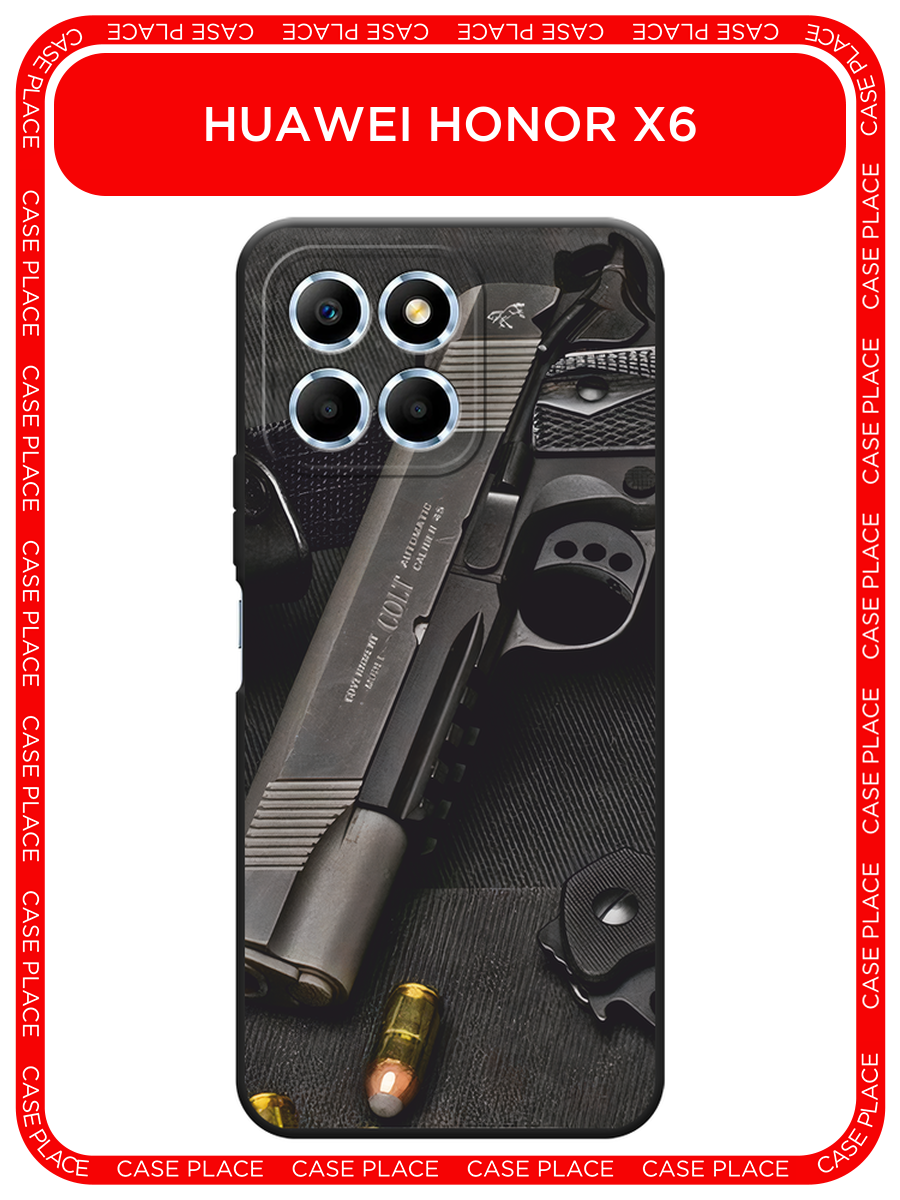 Черный матовый чехол на Honor X6 / Хонор Х6 с принтом Черный пистолет