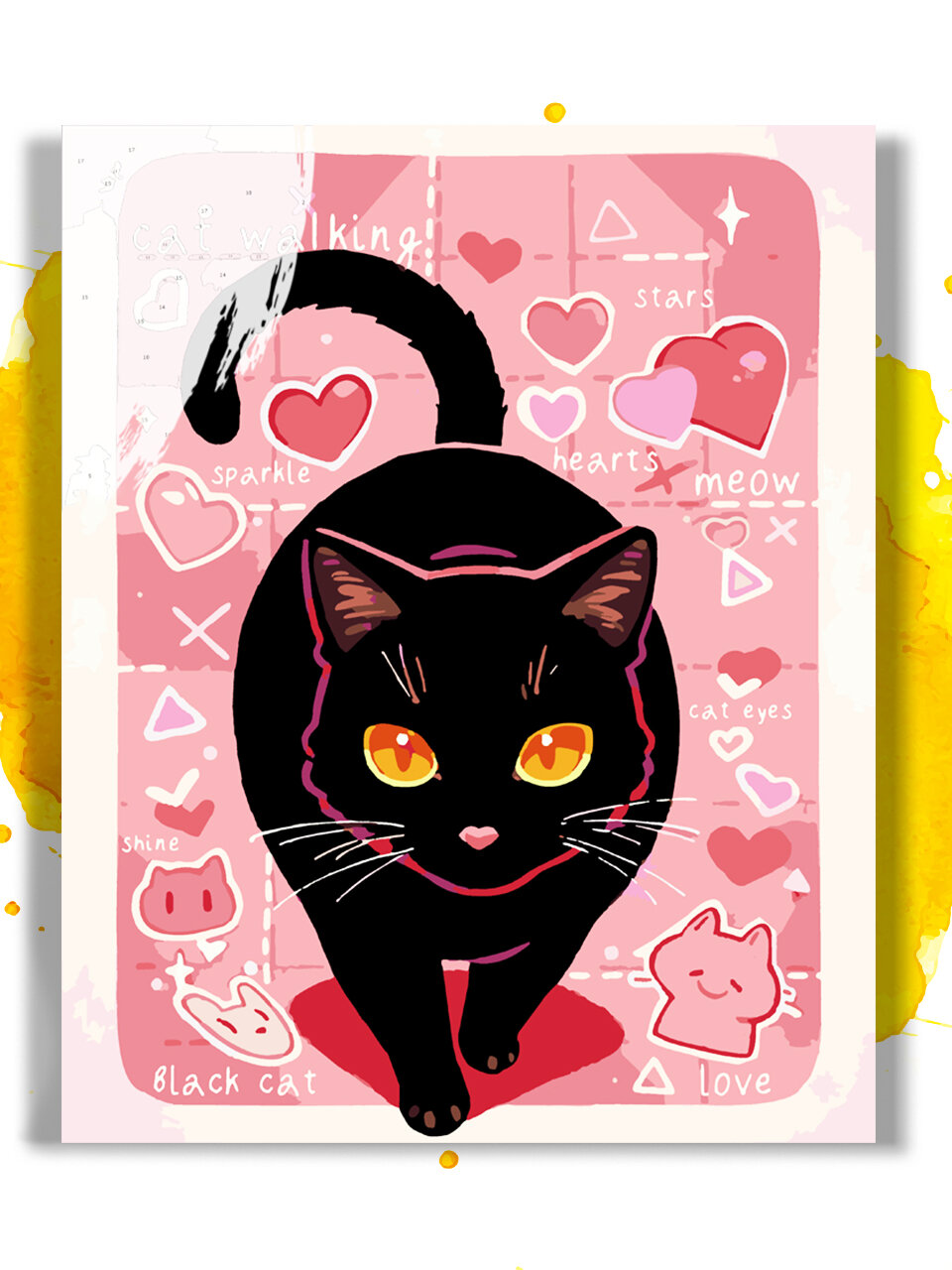 Картина по номерам на холсте Черный кот на розовом фоне, 30 х 40 см