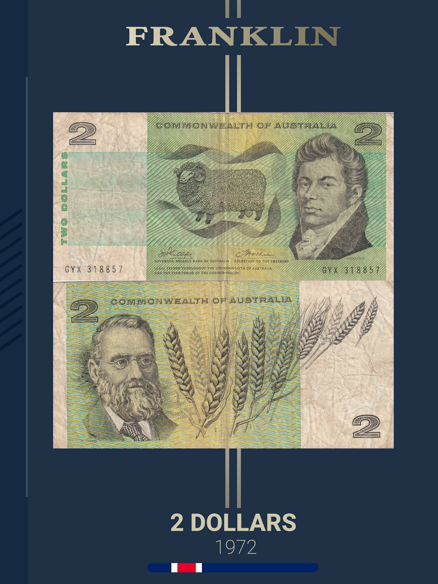 Банкнота Австралия 2 доллара 1972 год (F) Pick 38d