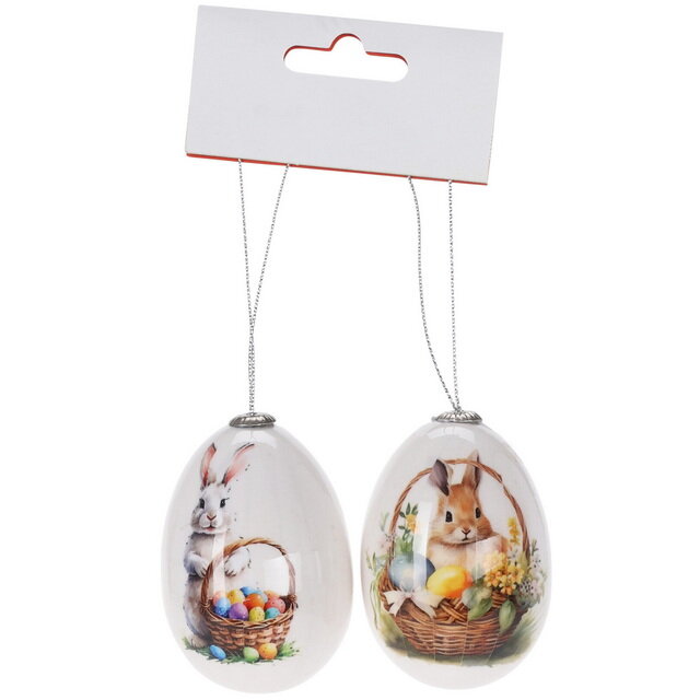 Пасхальные украшения Яйца: Кролики Кузя и Зюзя 7 см, 2 шт, подвеска, Koopman, APF807020-2