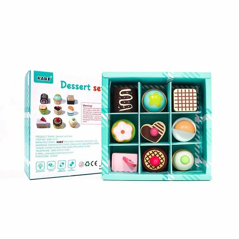 Деревянная имитация 9 десертных наборов, игрушки для игрового дома, Сюжетно-ролевые игрушки, Натуральное дерево, Бежевый, синий, Бежевый, синий,1v1706845807