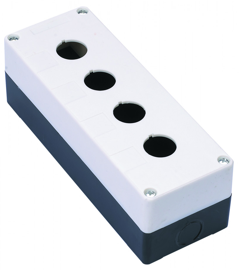 Корпус кнопочного поста DEKraft / ДеКрафт КП101-4-01, 4 места, из пластика, белый, 195х70х65мм, отверстие 22мм, IP54 / электрика