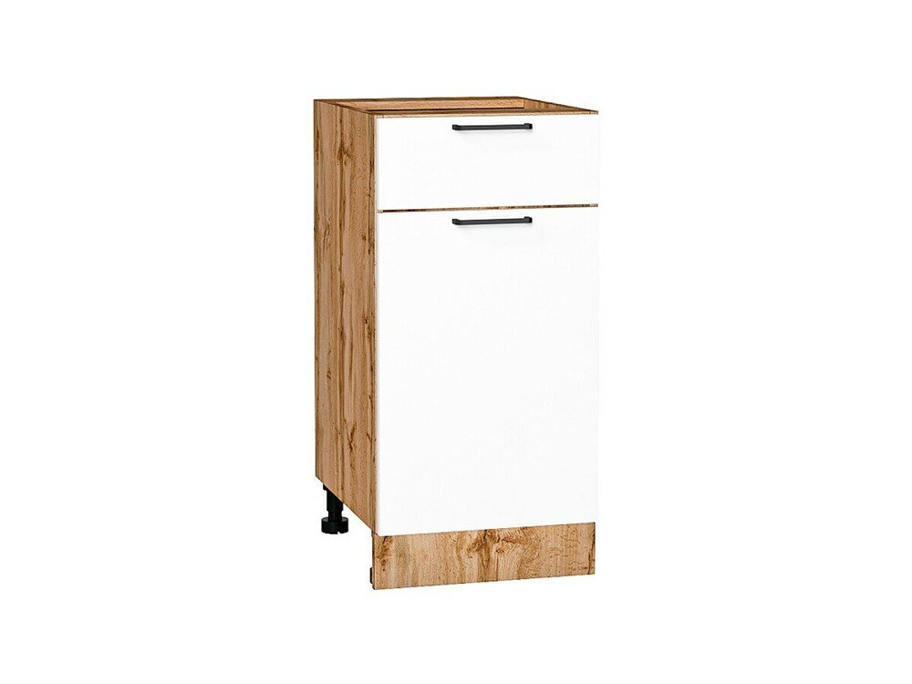 VVT Шкаф нижний с 1-ой дверцей и ящиком Флэт Дуб Вотан, White In 2S, 400 В*Ш*Г 816*400*478, фасад ЛДСП White In 2S, корпус Дуб Вотан White In 2S