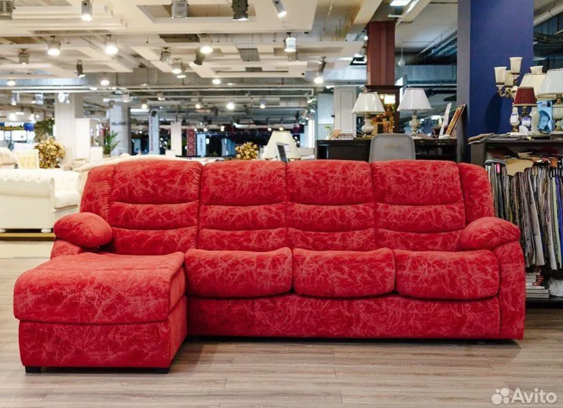 Диван угловой с шезлонгом «RIDBERG» / «ридберг» (Ваш День), раскладной, спальное место, ящик для белья, красный флок