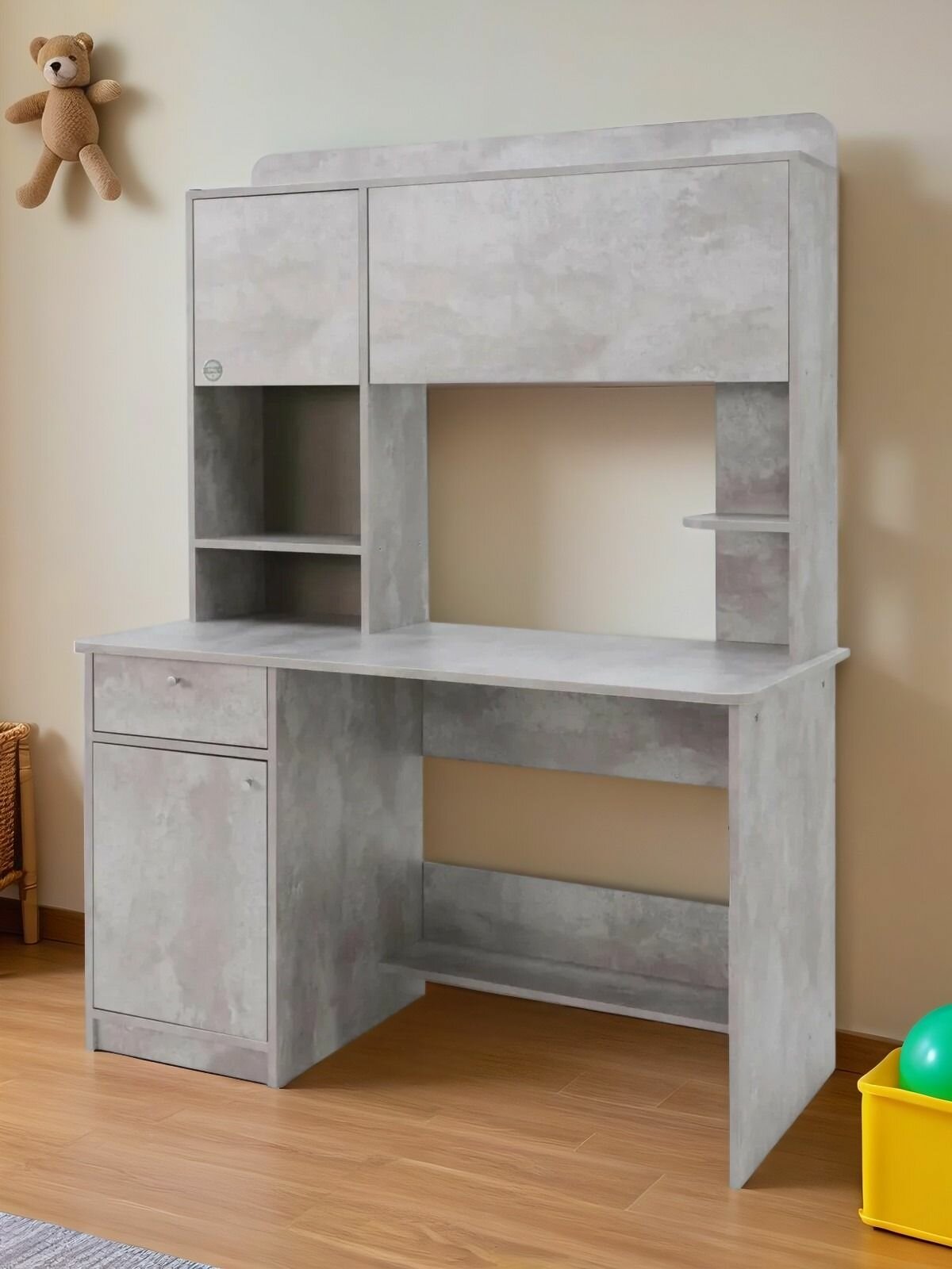 Стол компьютерный, стол письменный, с надстройкой, Ивару, Котофей, Цемент Светлый