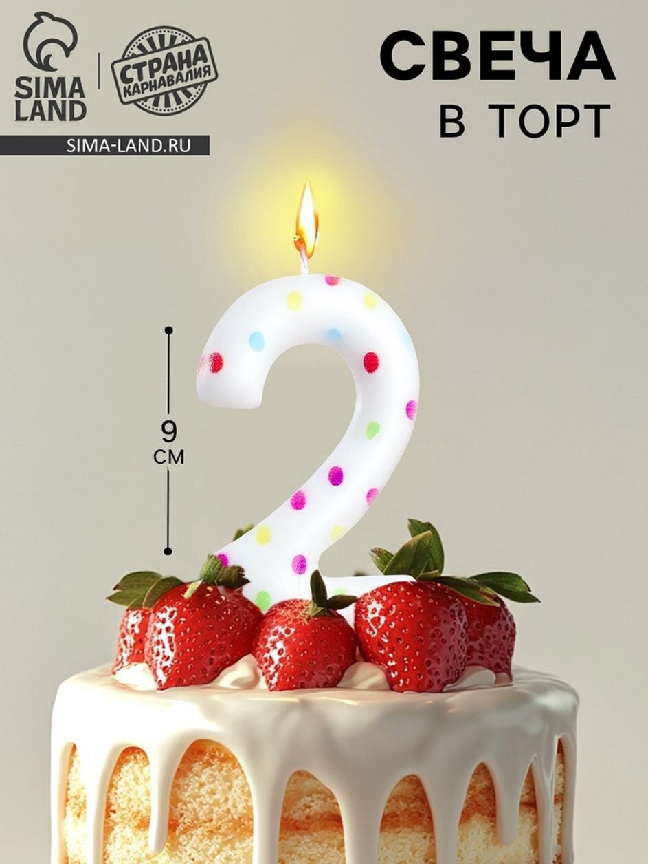 Свеча в торт на день рождения Страна Карнавалия «Цифра 2 », 9 см