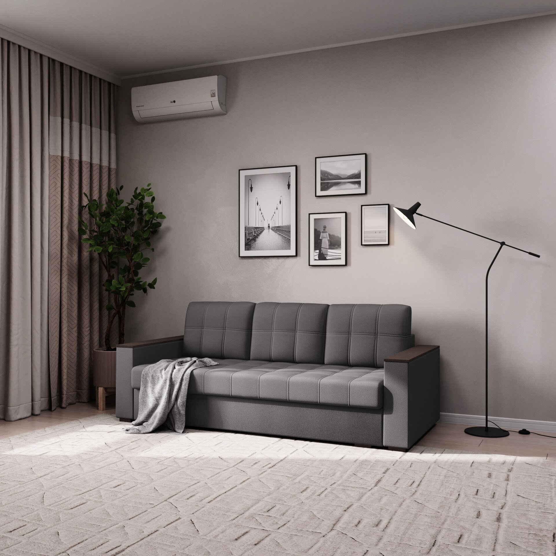 Прямой диван Атланта, D@E, ППУ, еврокнижка,140, велюр амиго графит