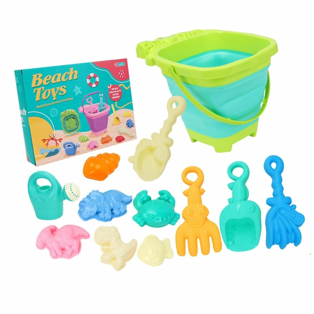Детская переносная складная игрушка-лопатка Seaside Beach (случайный цвет), 2409M, складное ведро с зеленым крокодилом, 12 предметов