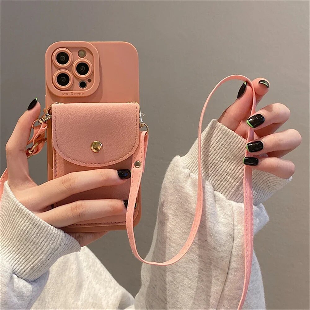 Кожаный чехол-кошелек с шейным ремешком и шейным ремешком для iPhone 16, 11, 15, 13 Pro Max X XS XR 7, 8 Plus SE, чехол-держатель для карт