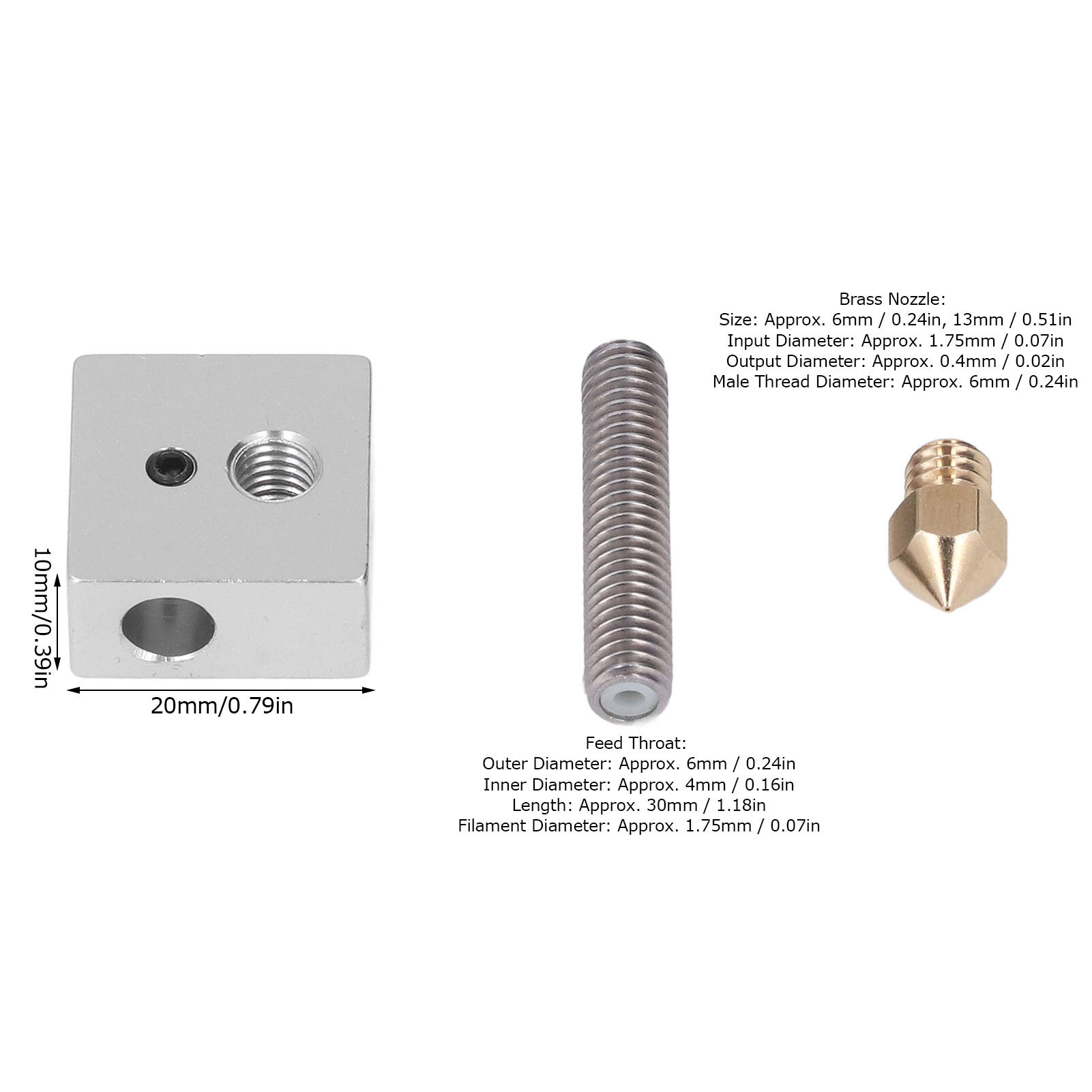 5 компл. 3D-принтера Hotend, латунная насадка, горловина, нагреватель, блок экструдера, детали для Anet A8 A2
