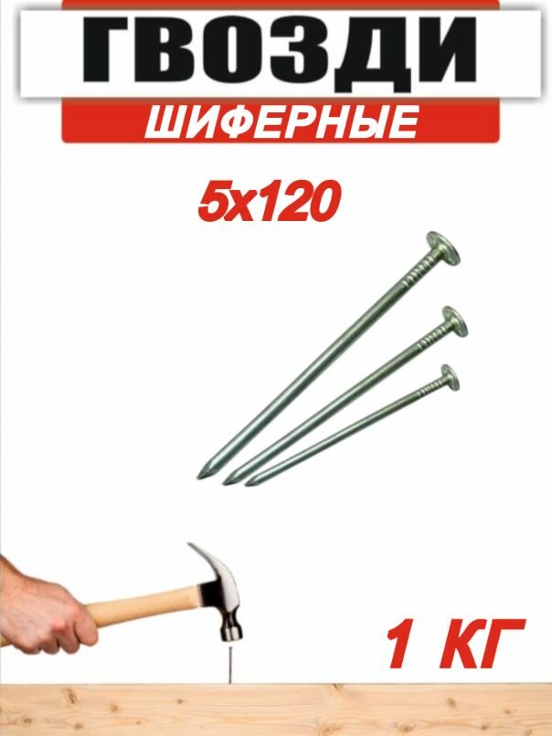 Гвозди шиферные 5х120мм, 1кг