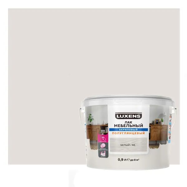 Лак для мебели Luxens акриловый цвет белый полуглянцевый 0.9 л