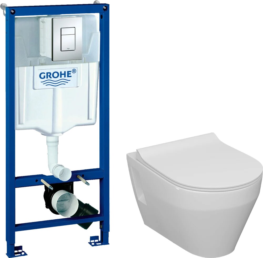 Комплект 2 в 1 Унитаз подвесной Керамин Бари Slim МЛ CDB00022778 / Инсталляция с кнопкой Grohe Rapid SL 38772001 цвет хром