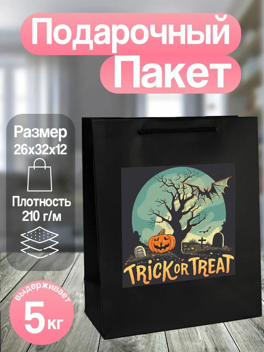 Подарочный пакет большой черный Хэллоуин, упаковка для подарка, 26х31 см