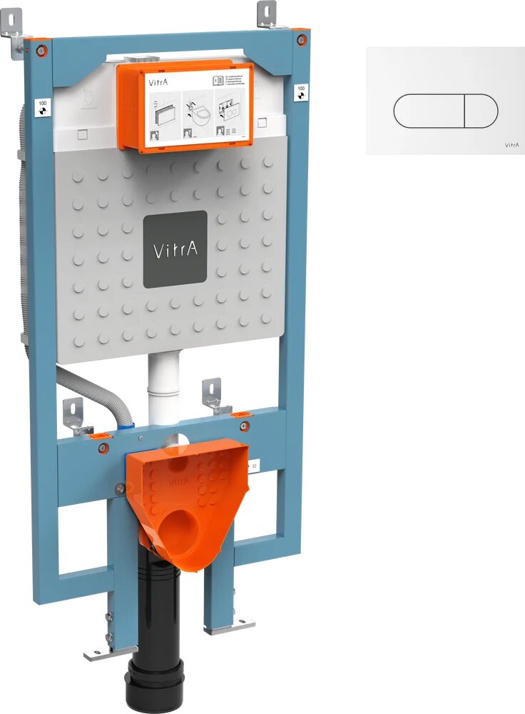Комплект Инсталляция VitrA V8 768-5800-01 / Кнопка Root Round 740-2200 цвет глянцевый белый