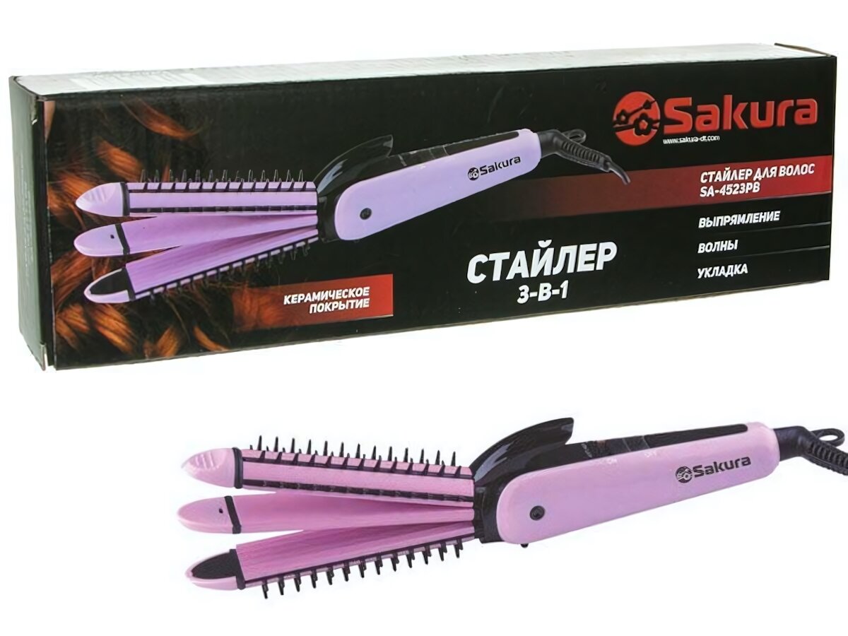 Стайлер 3-в-1 для волос, керамика, 38Вт, сиреневый, серия "8 марта"