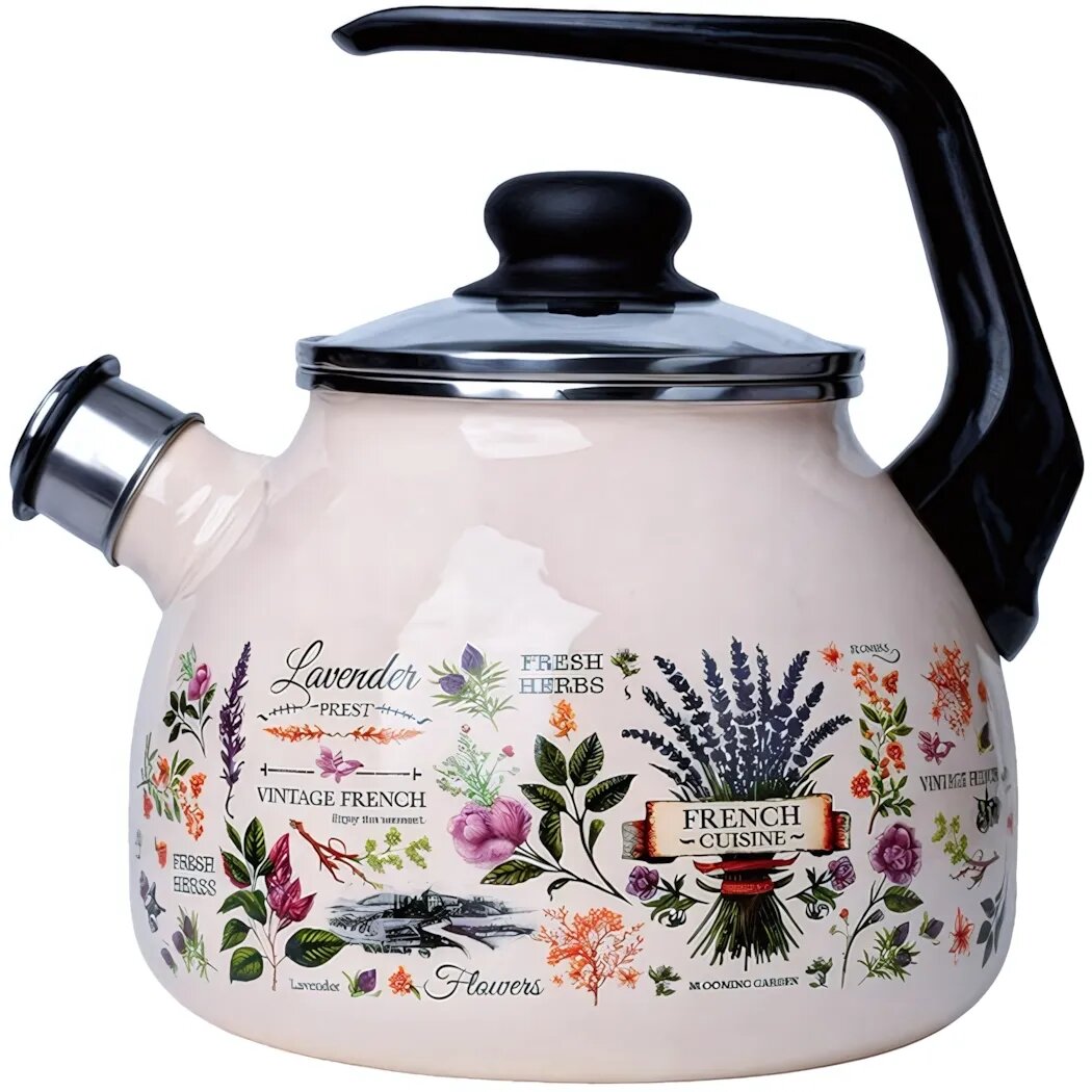 Чайник эмалированный 3л со свистком "Эдем", сталь, цветочный дизайн