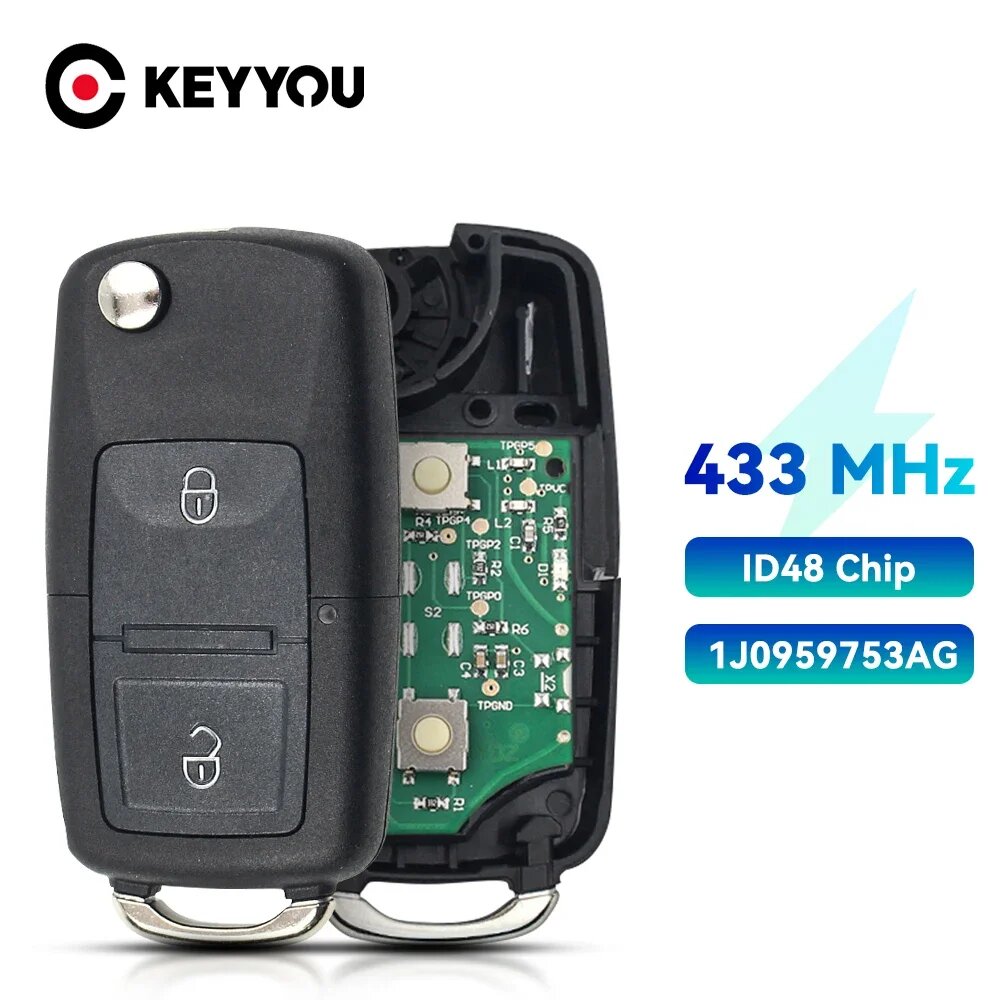 KEYYOU Автомобильный Дистанционный ключ 434 МГц 433 МГц ID48 чип для Volkswagen VW Beetle Bora Golf Passat транспортер поло T5 1J0959753AG, Remote Key