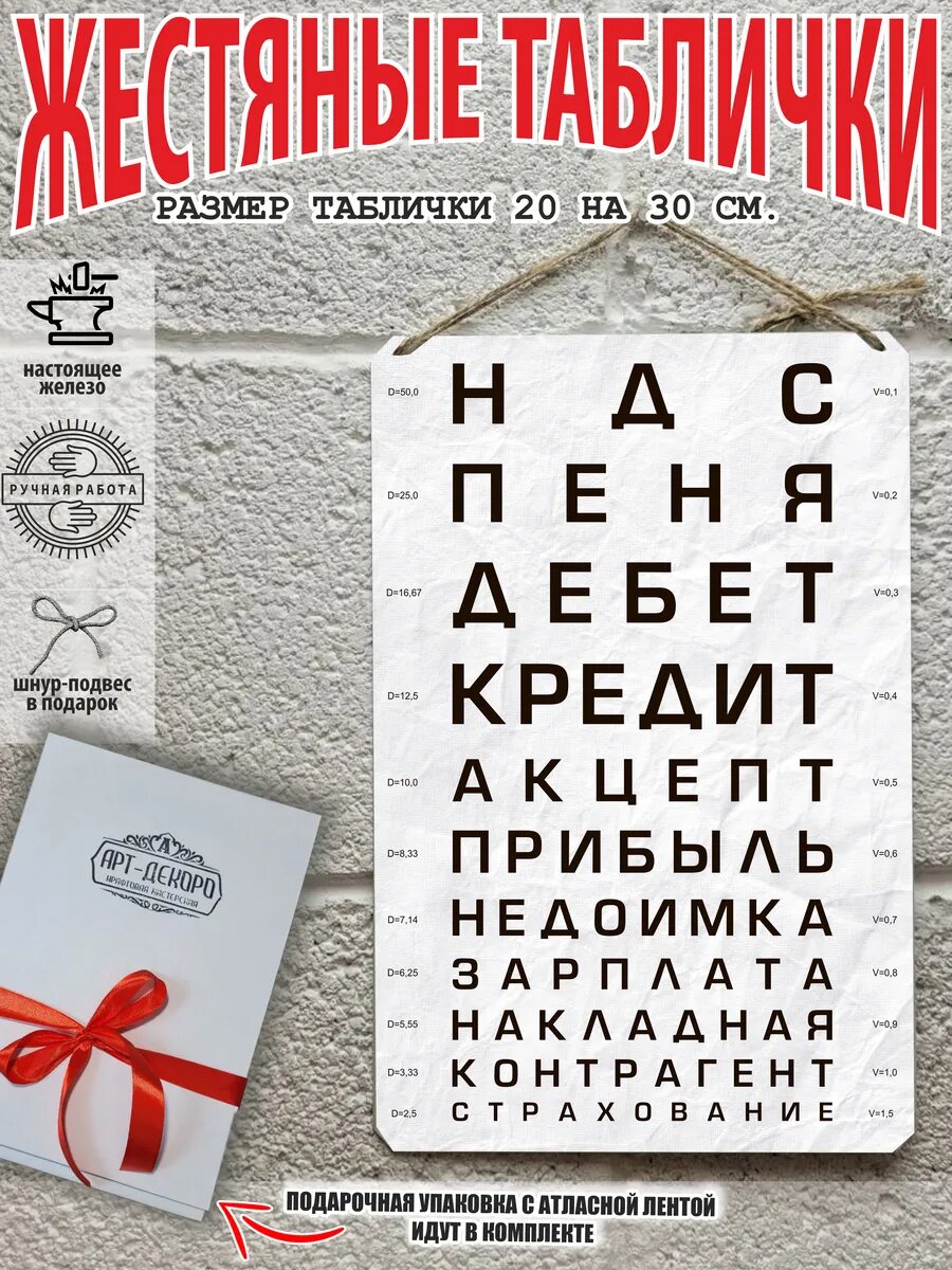 Постер на стену для бухгалтера: "Таблица Сивцева" 20 на 30 см. в подарочной упаковке