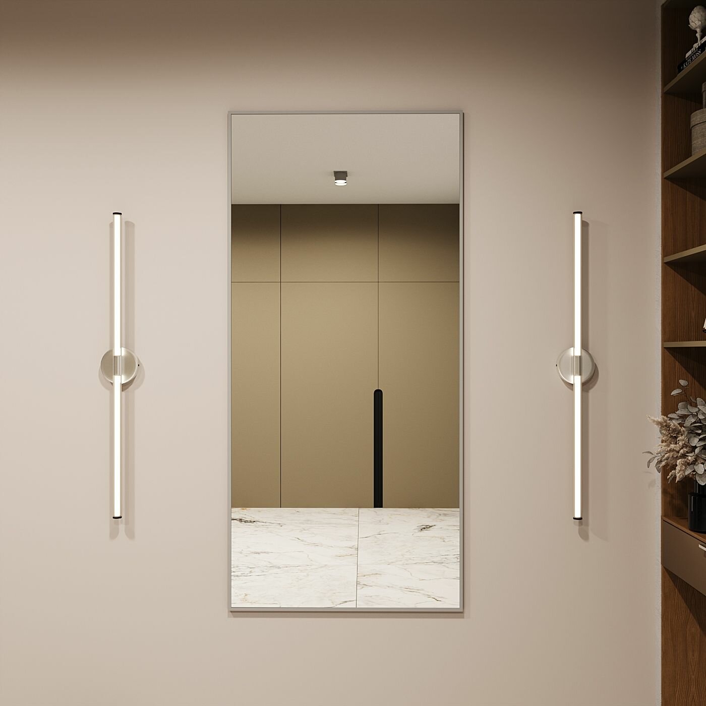 Зеркало настенное 161х70 см. BLX MIRROR интерьерное в алюминиевой раме, Серебро