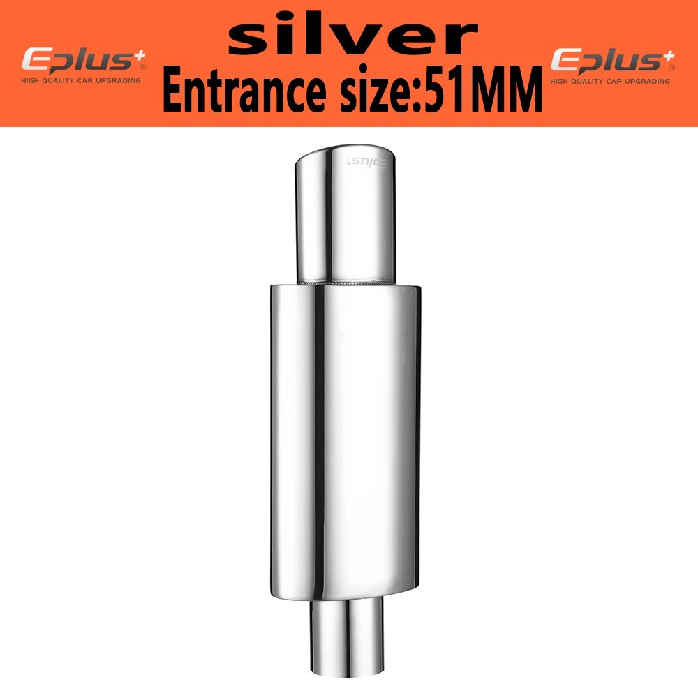 Автомобильный глушитель выхлопной трубы, универсальный Овальный глушитель из нержавеющей стали 51 57 63 мм, сине-серебристая выхлопная система, глушители, звук спортивного автомобиля, Straight silver 51MM