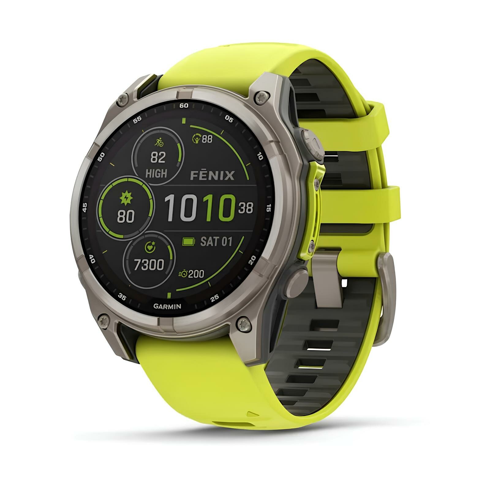 Смарт-часы Garmin Fenix 8,(47 мм) Solar, Sapphire Titanium with AMP yellow/graphite silicone band, 010-02906-21