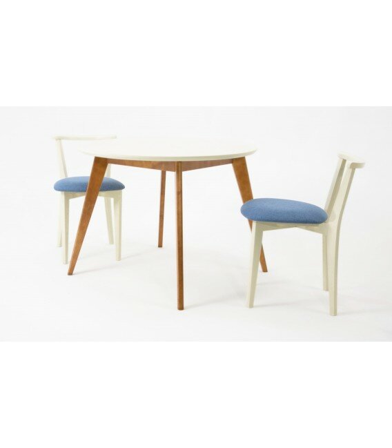 Стол Сканди К 90 орех/слоновая кость со стульями Франк слоновая кость рогожка синий