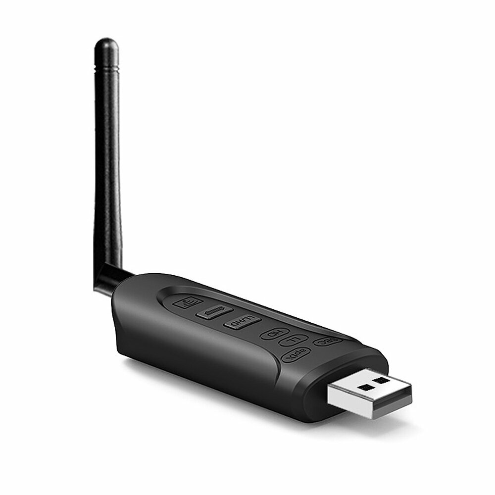 USB BT 5.0 Аудио Трансмиттер с Внешней Антенной Поддержка Подключения 2 BT Устройств Вход AUX APTX HD APTX LL APTX Плаг Н Плей Протоколы A2DP AVRCP Диапазон Частот 2.402GHz-2.480GHz Интерфейсы USB Входное напряжение DC 5V Рабочее Расстояние 10м Размер