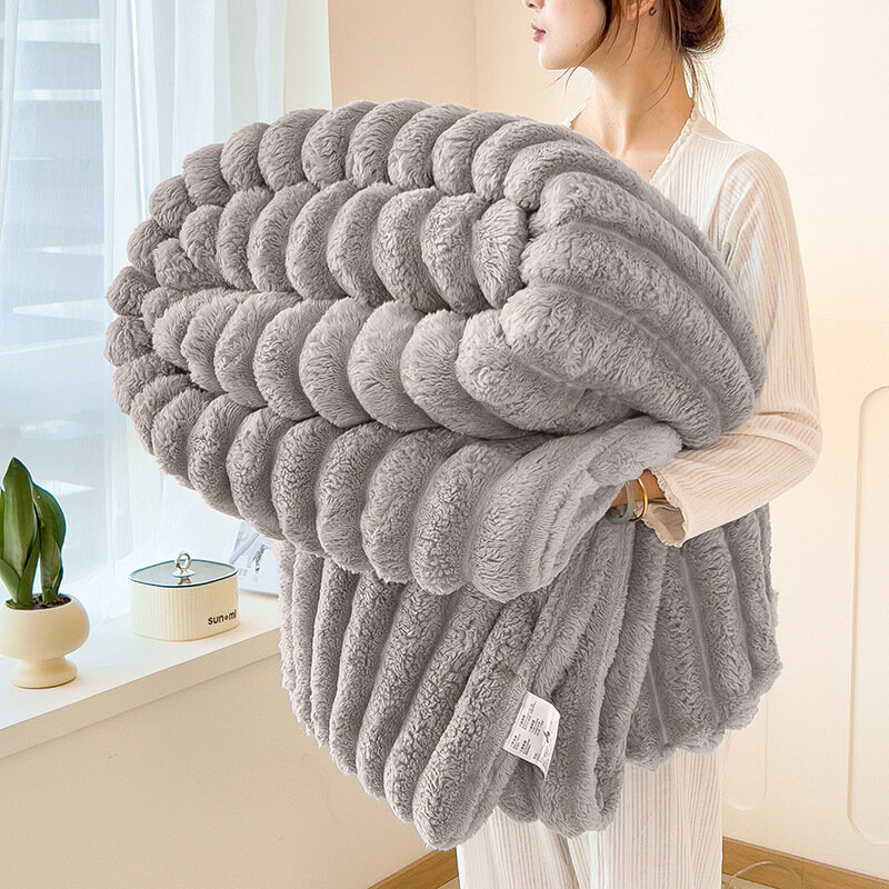 Утолщённый плед из искусственного меха кролика, зимний тёплый плед из кораллового флиса, плед для сна в офисе для одного человека, покрывало для дивана, одеяло.
