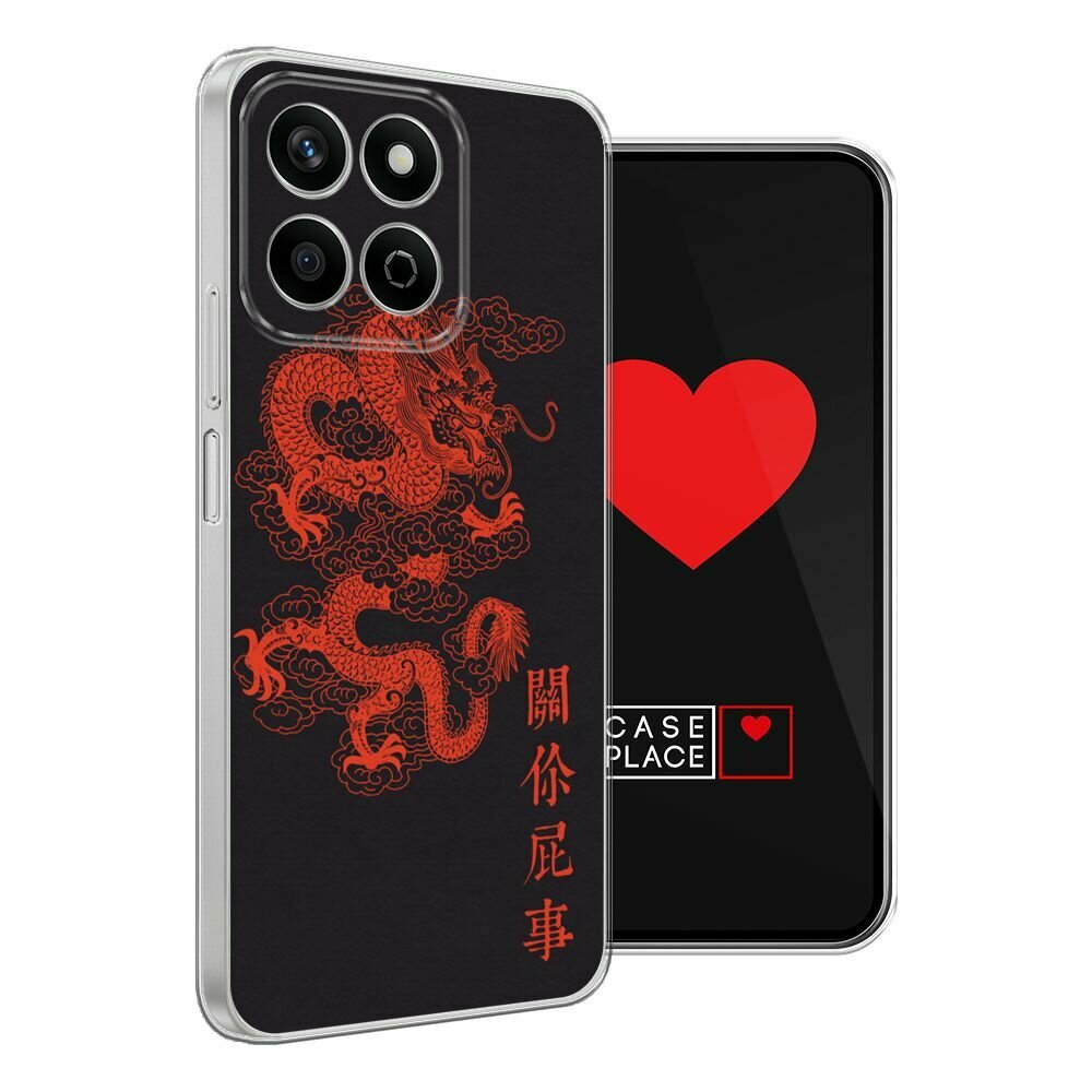 Силиконовый чехол на Honor X7c / Хонор X7c с принтом "Красный дракон" — фото 1