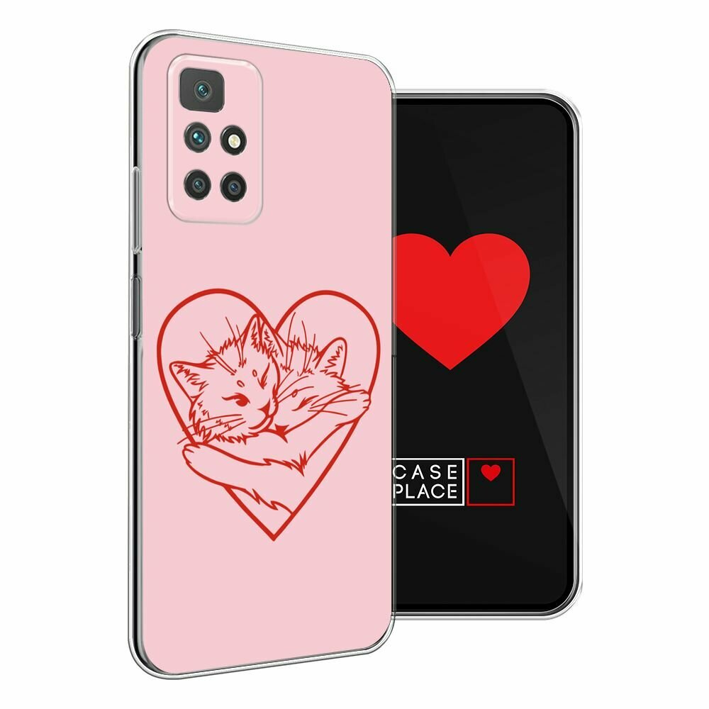 Чехол на Xiaomi Redmi 10 / Сяоми Редми 10 с принтом "Влюблённые котики рисунок 1 - 14 февраля" — фото 1