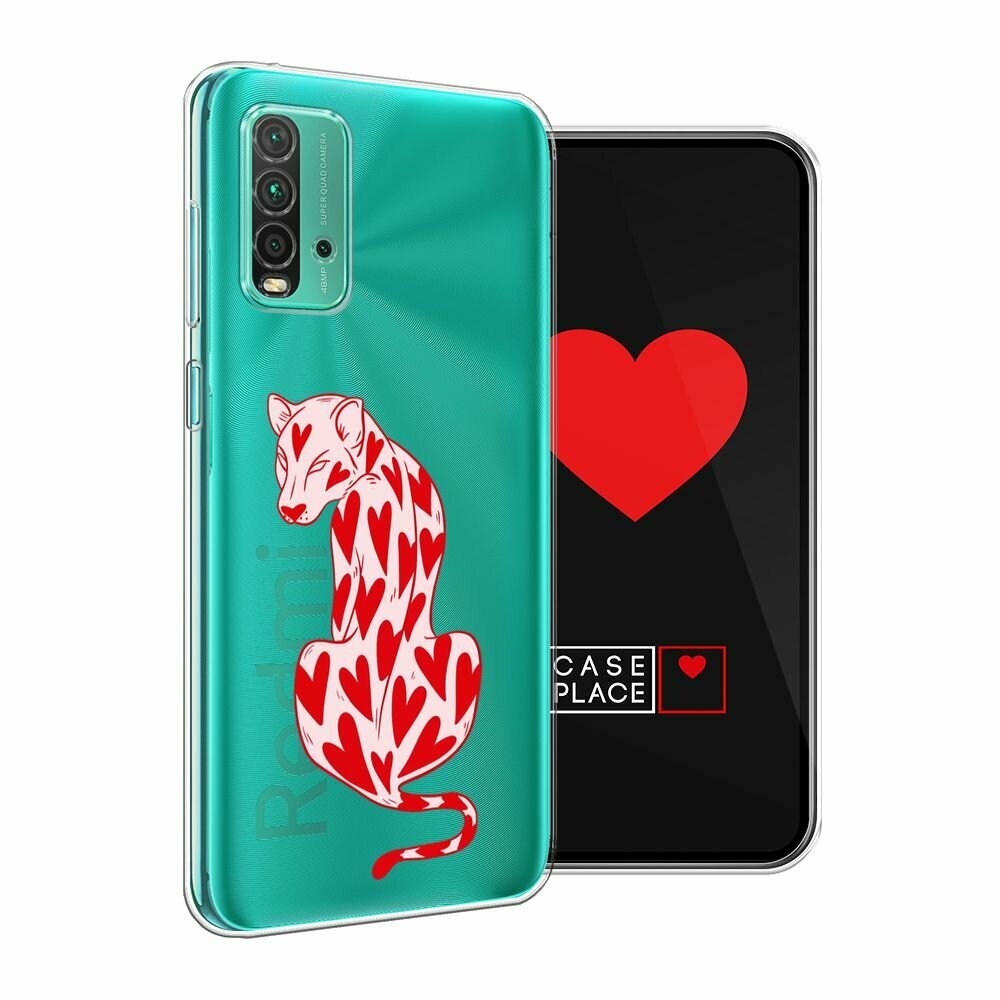 Чехол на Xiaomi Redmi 9T / Сяоми Редми 9Т с принтом "Heart panther 2 - 14 февраля", прозрачный — фото 1