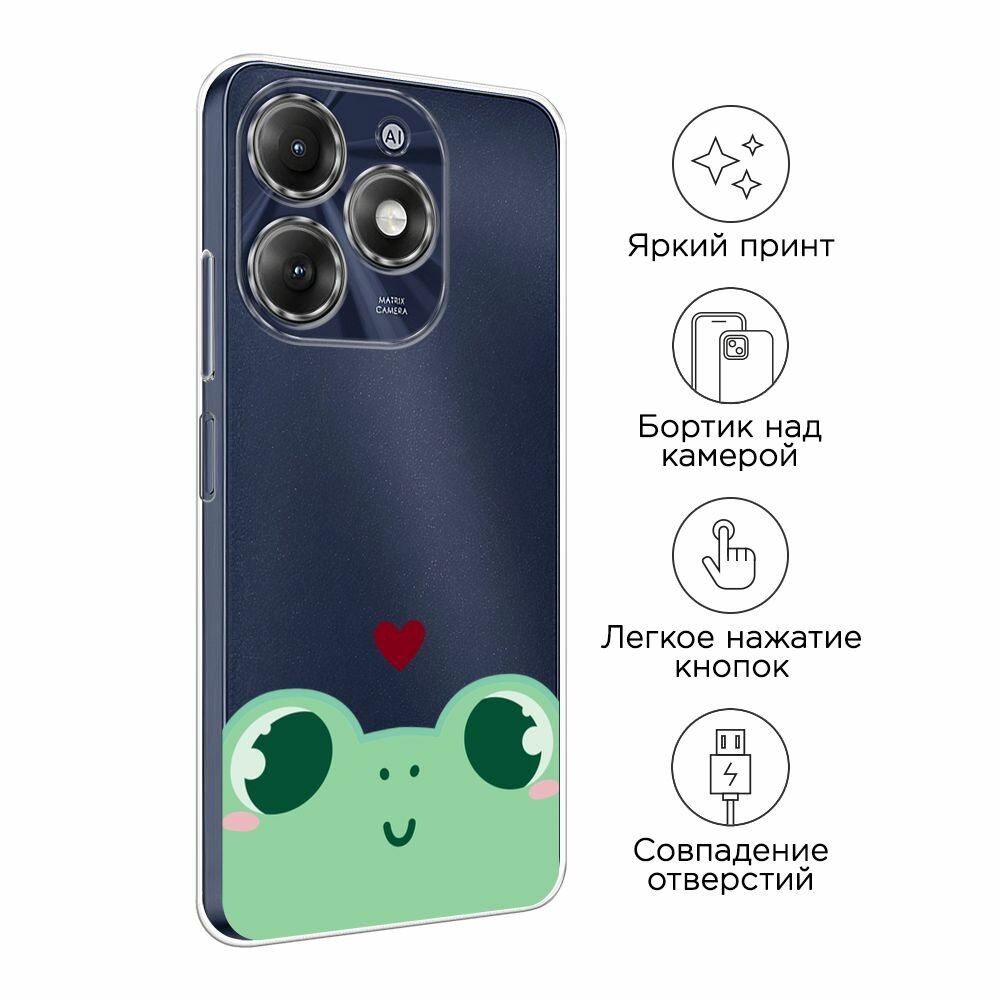 Чехол на Itel A70 / Ител А70 с принтом "Влюблённая лягушка - 14 февраля", прозрачный — фото 1