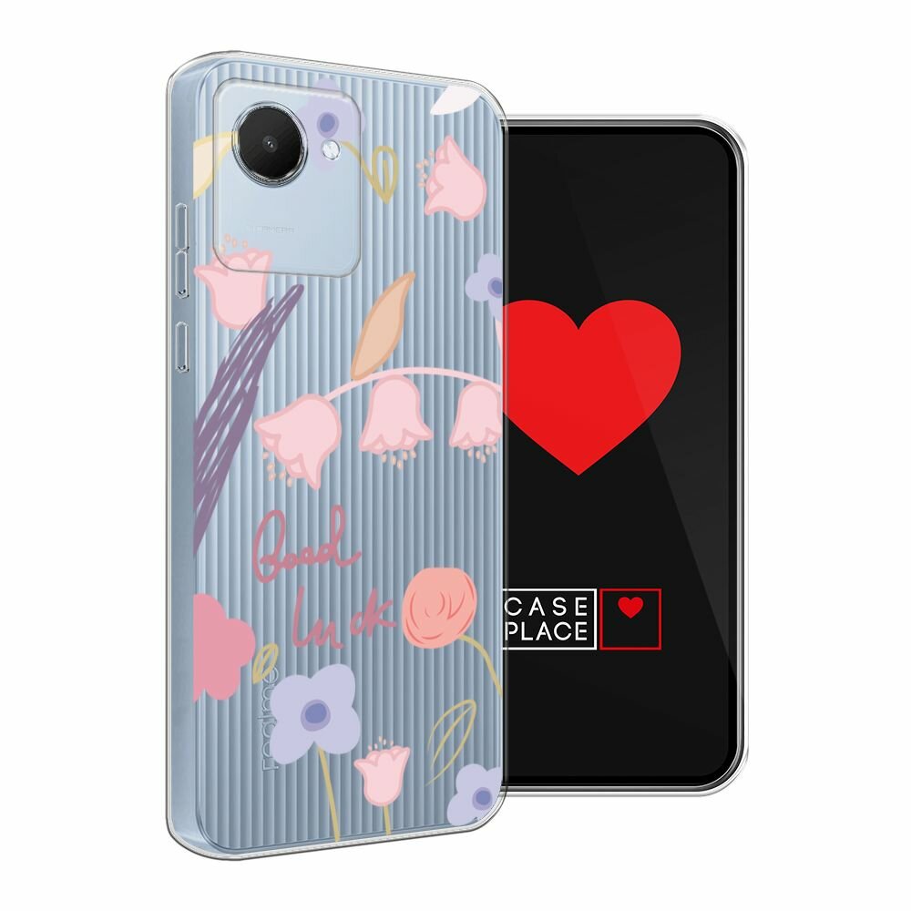 Чехол на Realme C30 / Реалми C30 с принтом "Lucky flowers", прозрачный — фото 1