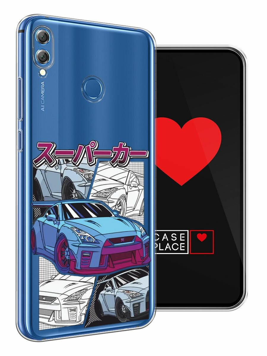 Чехол на Honor 8X / Хонор 8Х с принтом "JDM коллаж", прозрачный — фото 1