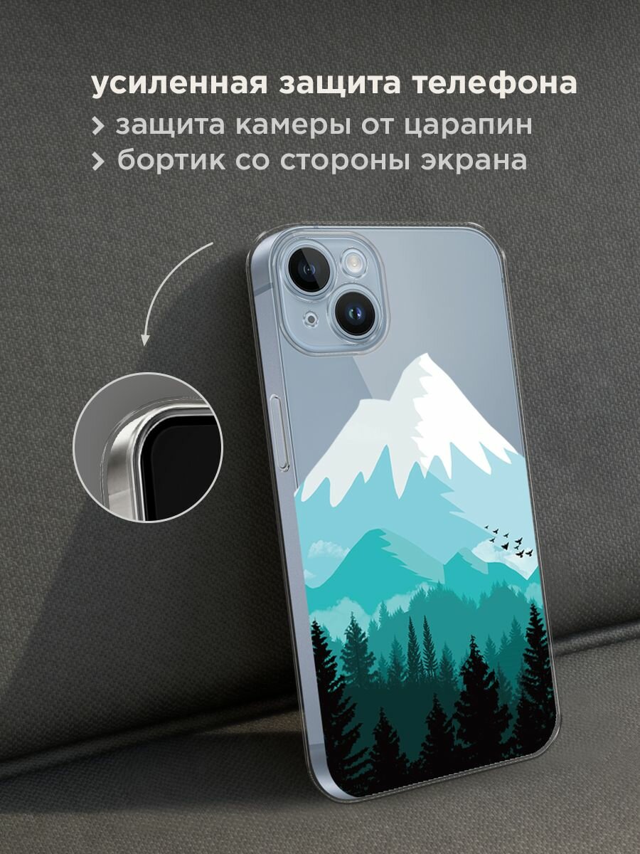 Чехол на Apple iPhone 14 / Айфон 14 с принтом "Синяя снежная гора", прозрачный — фото 1