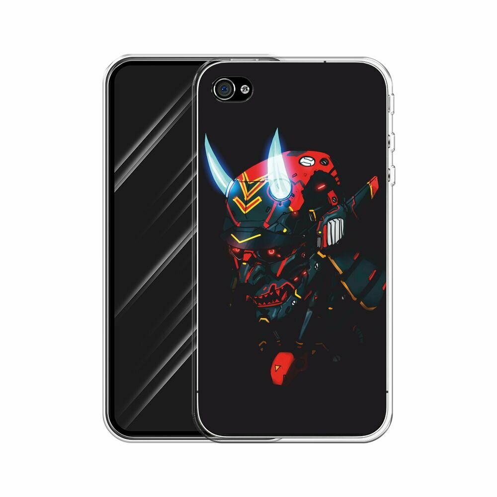 Чехол на Apple iPhone 4/4S / Айфон 4/4S с принтом "Неоновый самурай" — фото 1