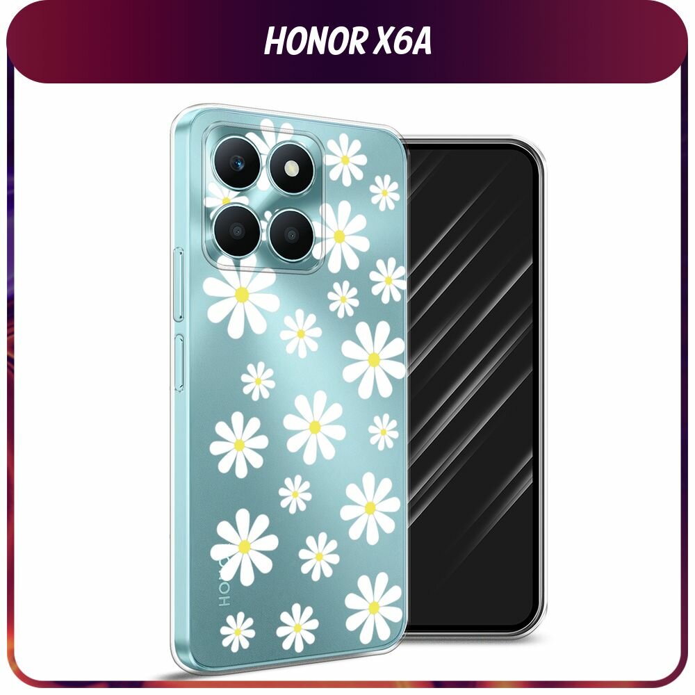 Чехол на Honor X6A / Хонор X6A с принтом "Большие ромашки", прозрачный