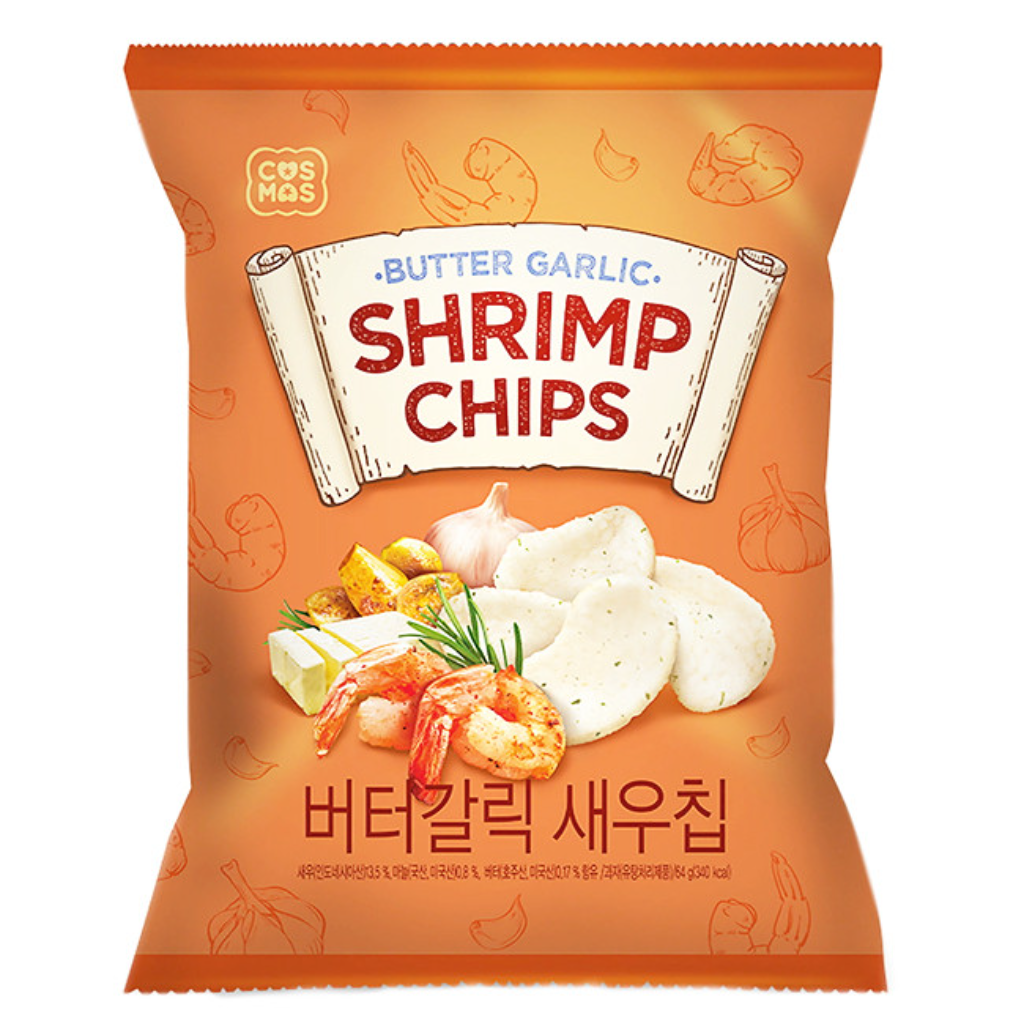 Чипсы Cosmos креветочные со вкусом масла и чеснока 64 г, Южная Корея