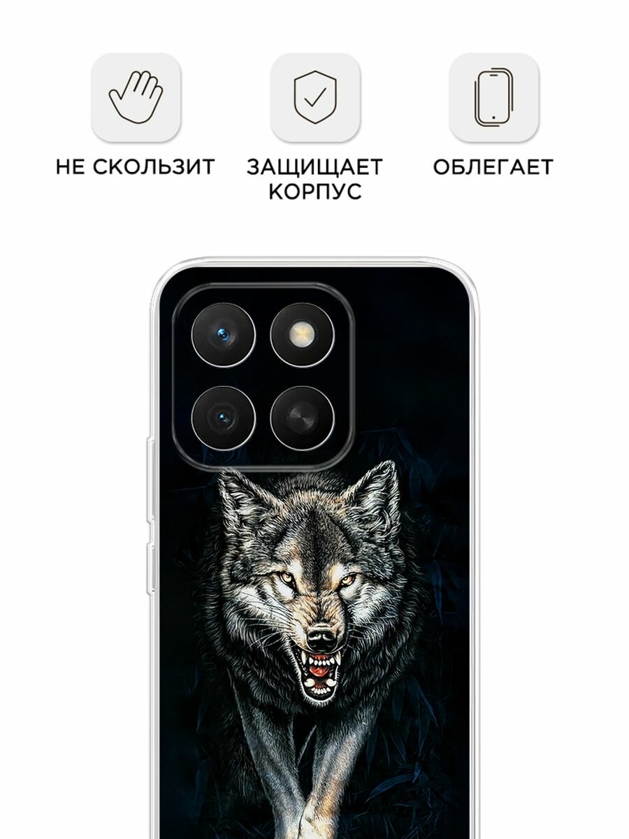 Чехол на Honor X8c / Хонор X8c с принтом "Злобный волк из ночи" — фото 1