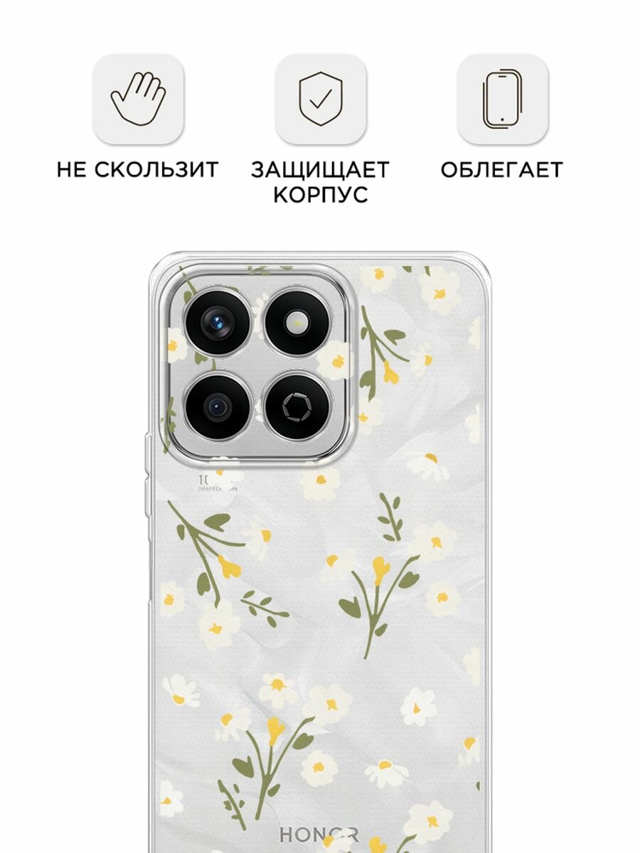 Чехол на Honor X7c / Хонор X7c с принтом "Пучки ромашек паттерн", прозрачный — фото 1
