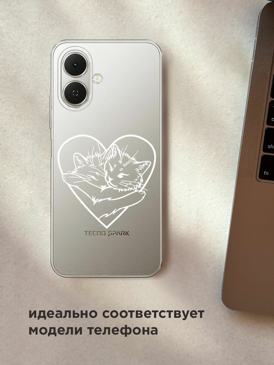 Чехол на Tecno Spark Go 2 / Текно Спарк Го 2 с принтом "Влюблённые котики рисунок 2 - 14 февраля", прозрачный — фото 1