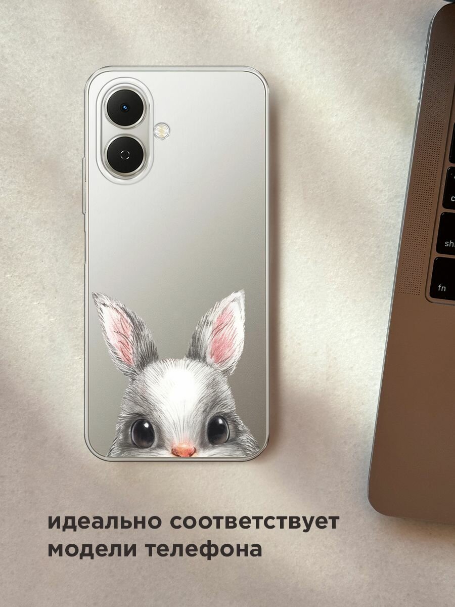 Чехол на Tecno Spark Go 2 / Текно Спарк Го 2 с принтом "Карандашный кролик 2 - 8 марта", прозрачный — фото 1
