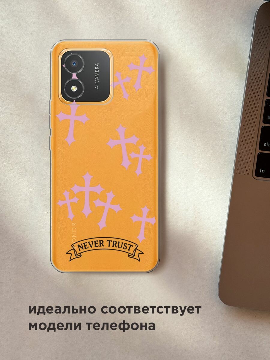 Чехол на Honor X5 / Хонор X5 с принтом "Розовые кресты", прозрачный — фото 1