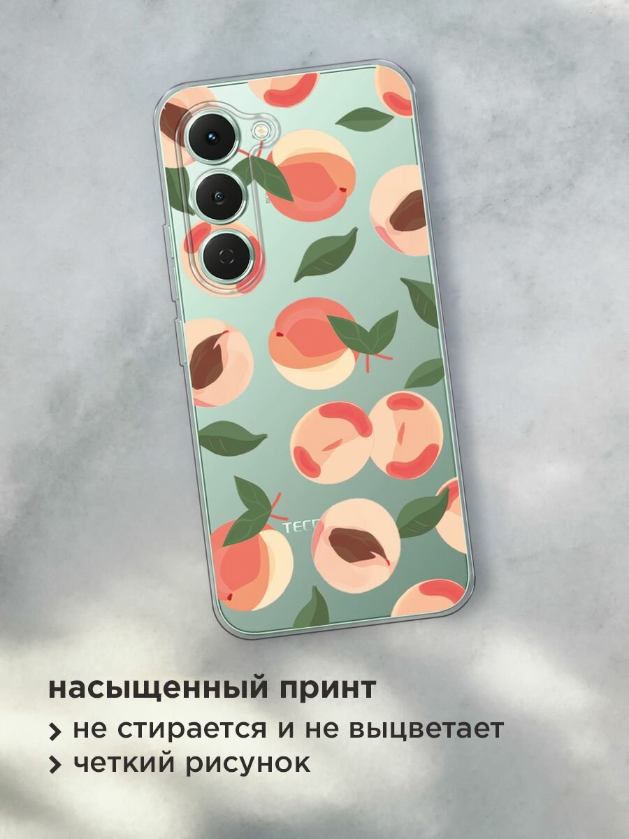 Чехол на Tecno Spark 40 Pro / Текно Спарк 40 Про с принтом "Нежные персики паттерн 2", прозрачный — фото 1