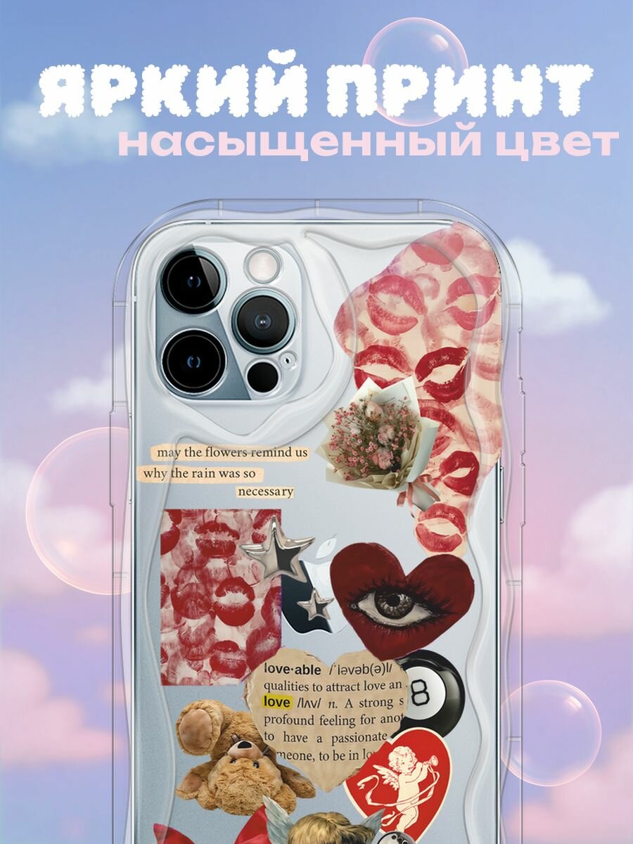 Чехол на Apple iPhone 12/12 Pro / Айфон 12/12 Pro с принтом "Поцелуи и сердца" — фото 1