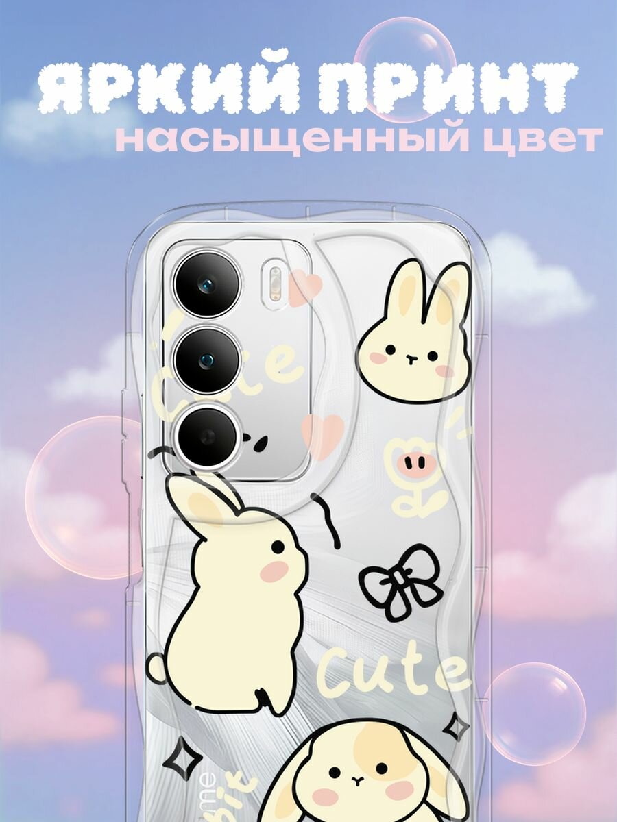 Чехол на Realme C71/P3 Lite 4G / Реалми С71/P3 Лайт 4G/P3 Лайт 4G с принтом "Милый кролик", прозрачный — фото 1