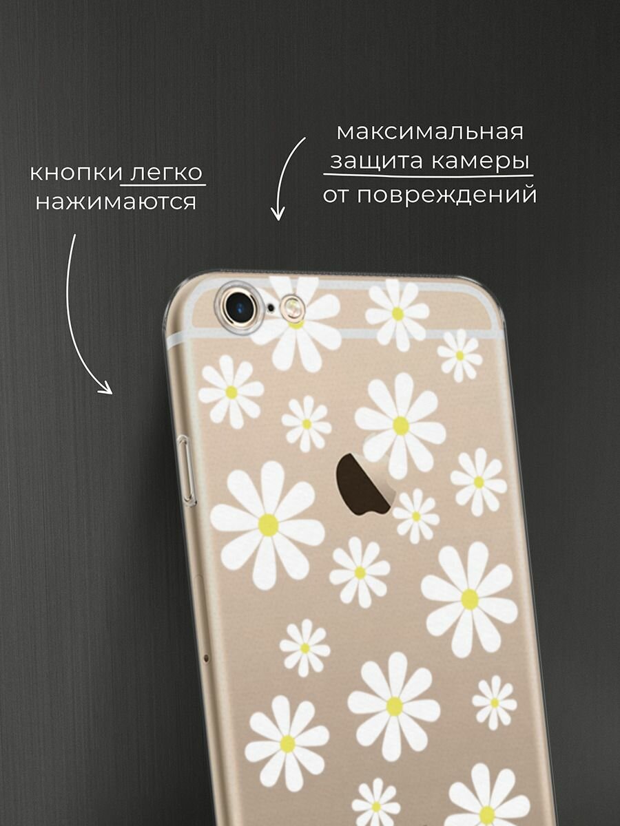 Чехол на Apple iPhone 6 Plus/6S Plus / Айфон 6 Плюс/Айфон 6С Плюс с принтом "Большие ромашки", прозрачный — фото 1