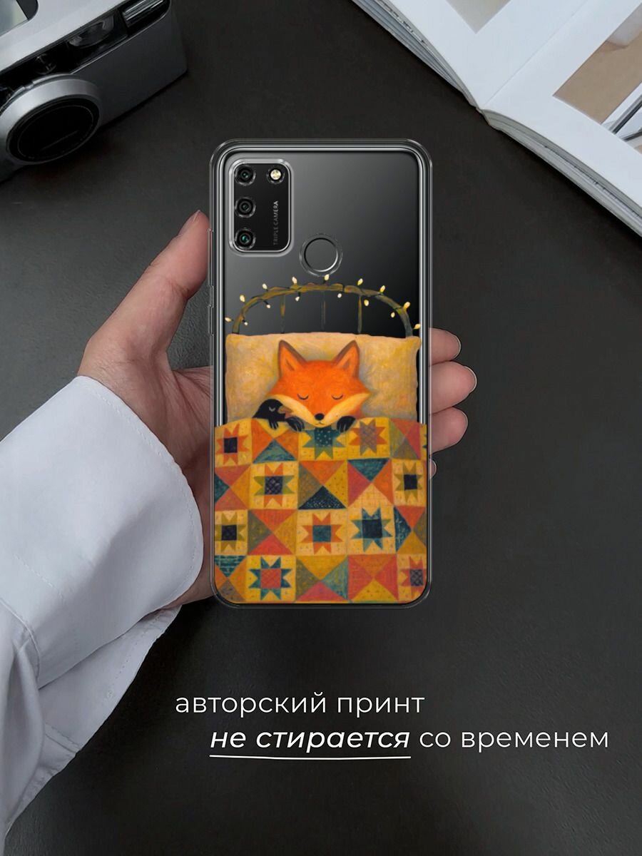 Чехол на Honor 9A / Хонор 9А с принтом "Лисичка спит", прозрачный — фото 1